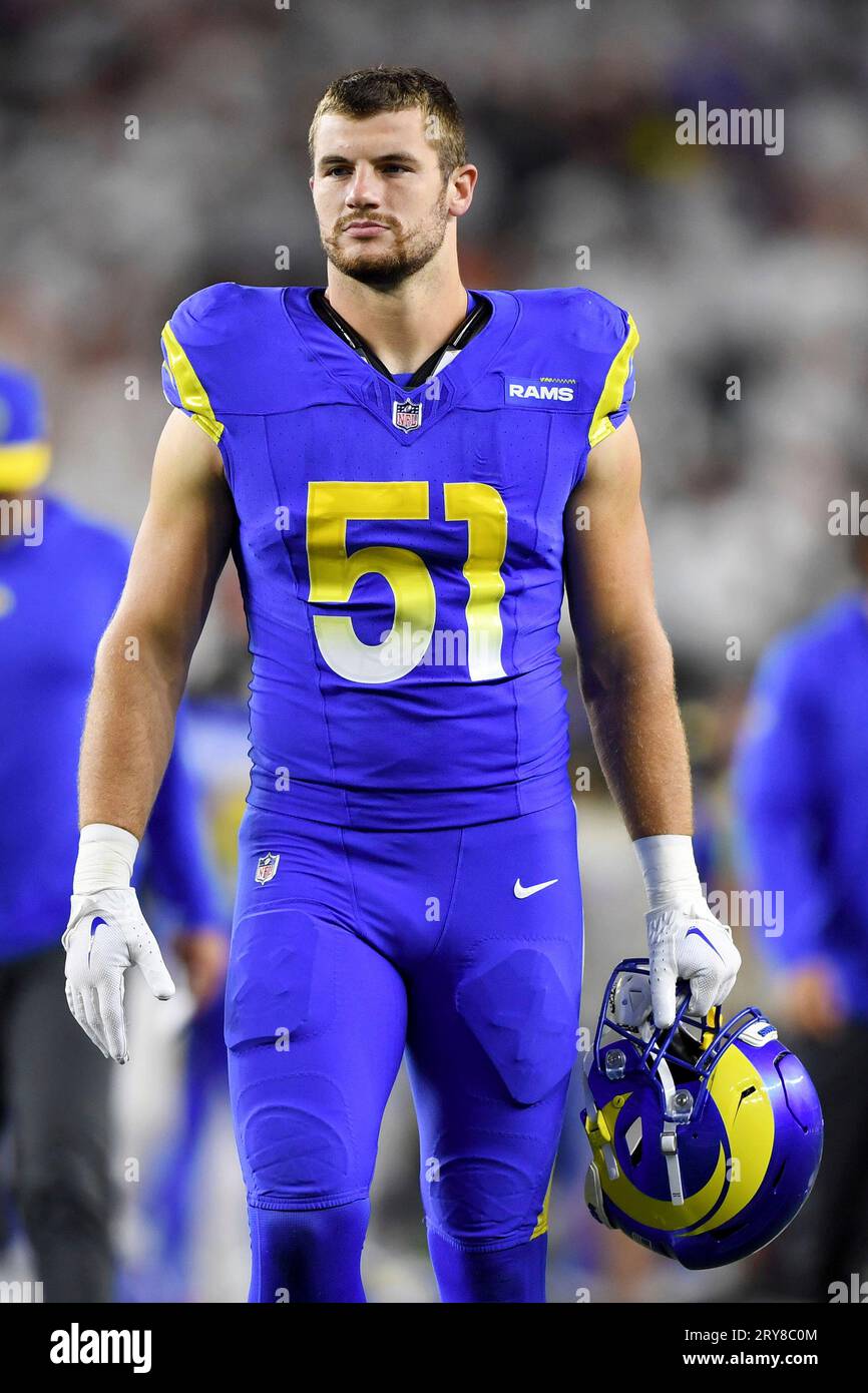 Los Angeles Rams linebacker Zach VanValkenburg (51) walks off the field ...
