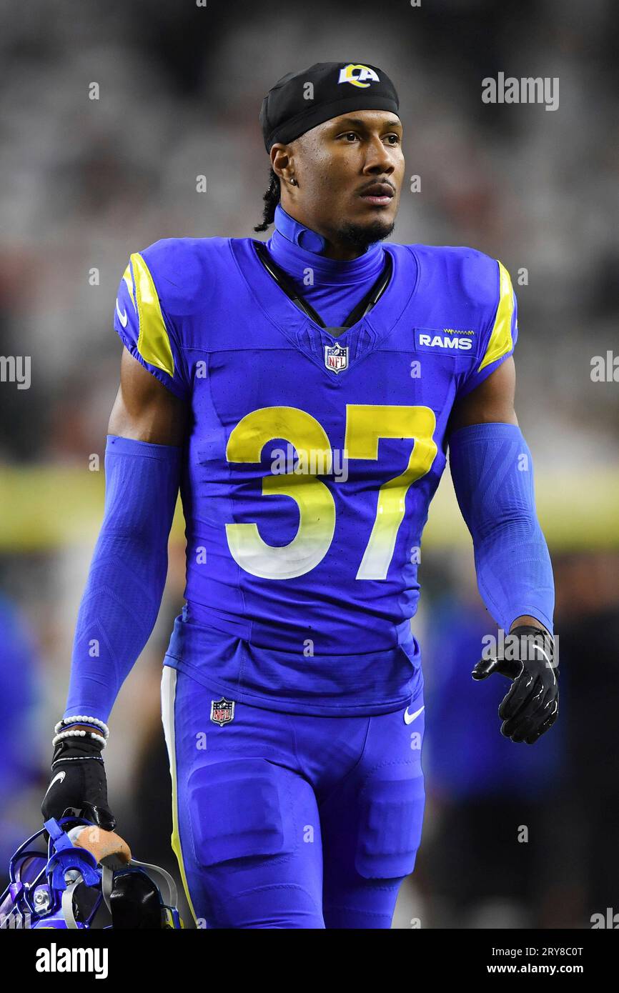 Los Angeles Rams safety Quentin Lake (37) walks off the field after an ...