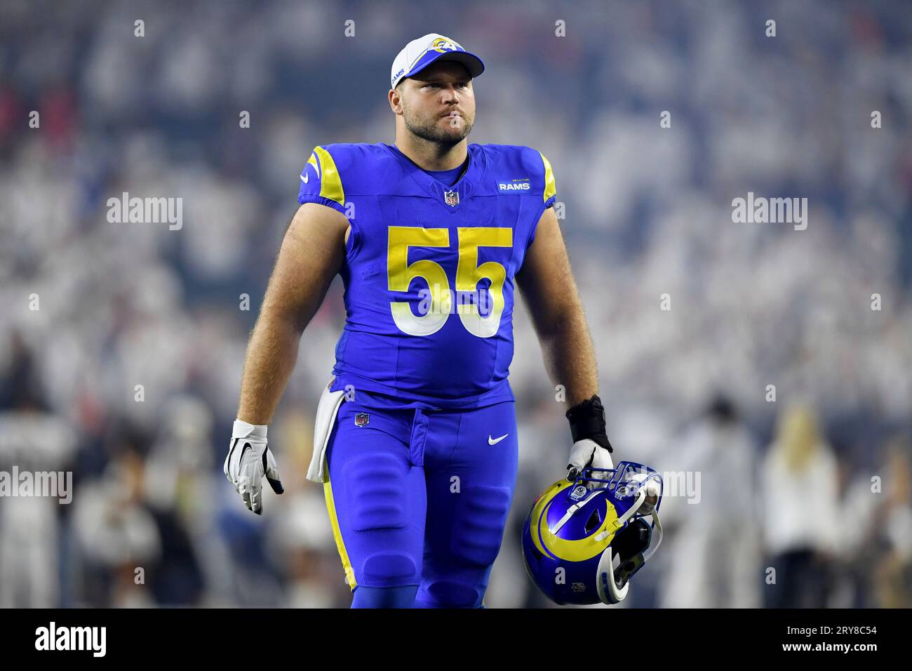 Los Angeles Rams center Brian Allen (55) walks off the field after an ...