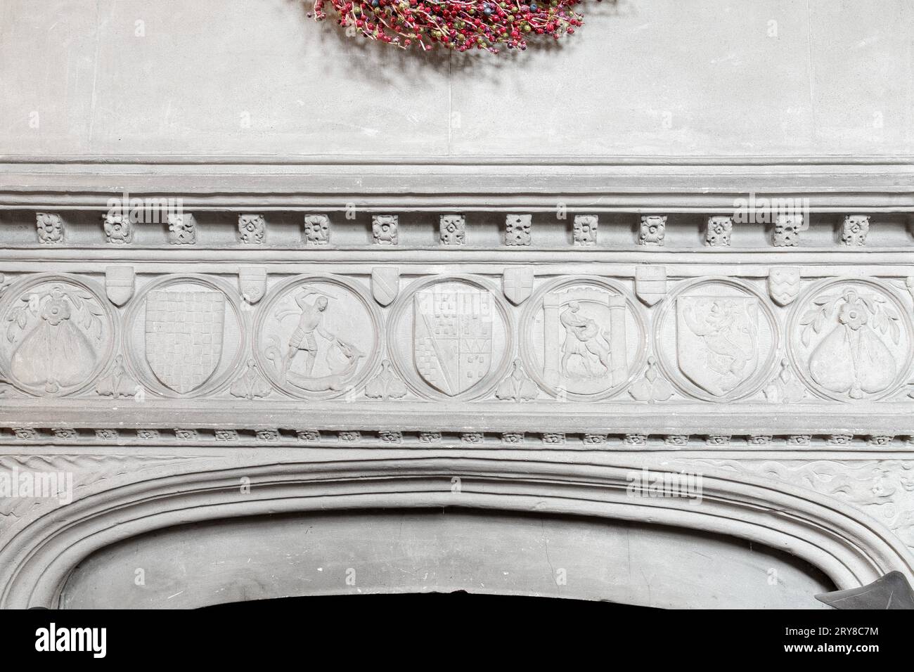 Ancient Historical Carved Trim Above Stone Fireplace Mantle with ...