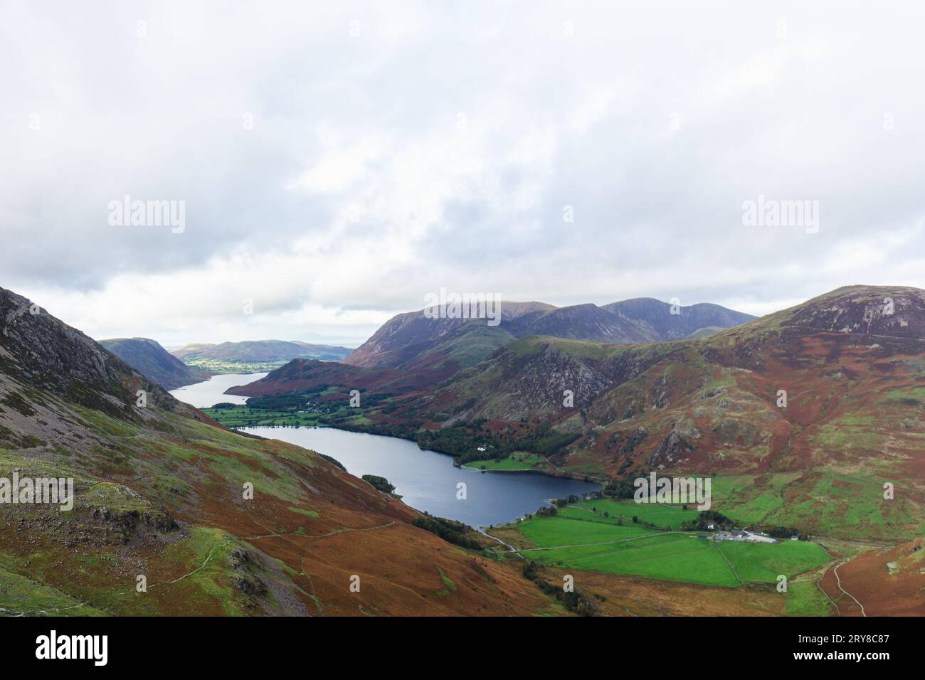 View of valley and Buttermere lake in Lake District autumn Stock Photo ...