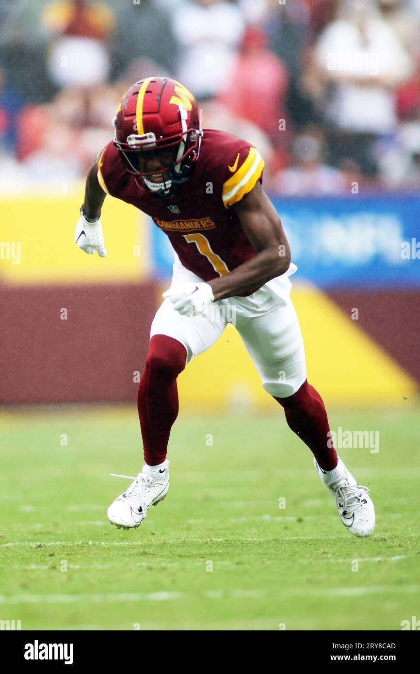 Washington Commanders wide receiver Jahan Dotson (1) runs during an NFL ...