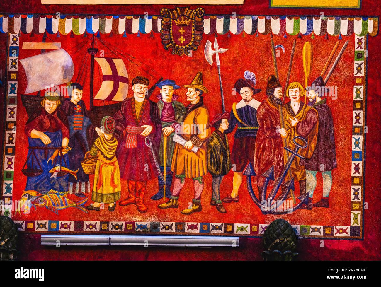 Colorful Old Medieval Merchants Fresco Painting Facade Building Long ...