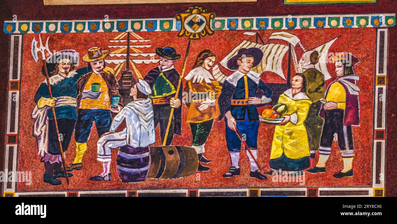 Colorful Old Medieval Merchants Fresco Painting Facade Building Long ...