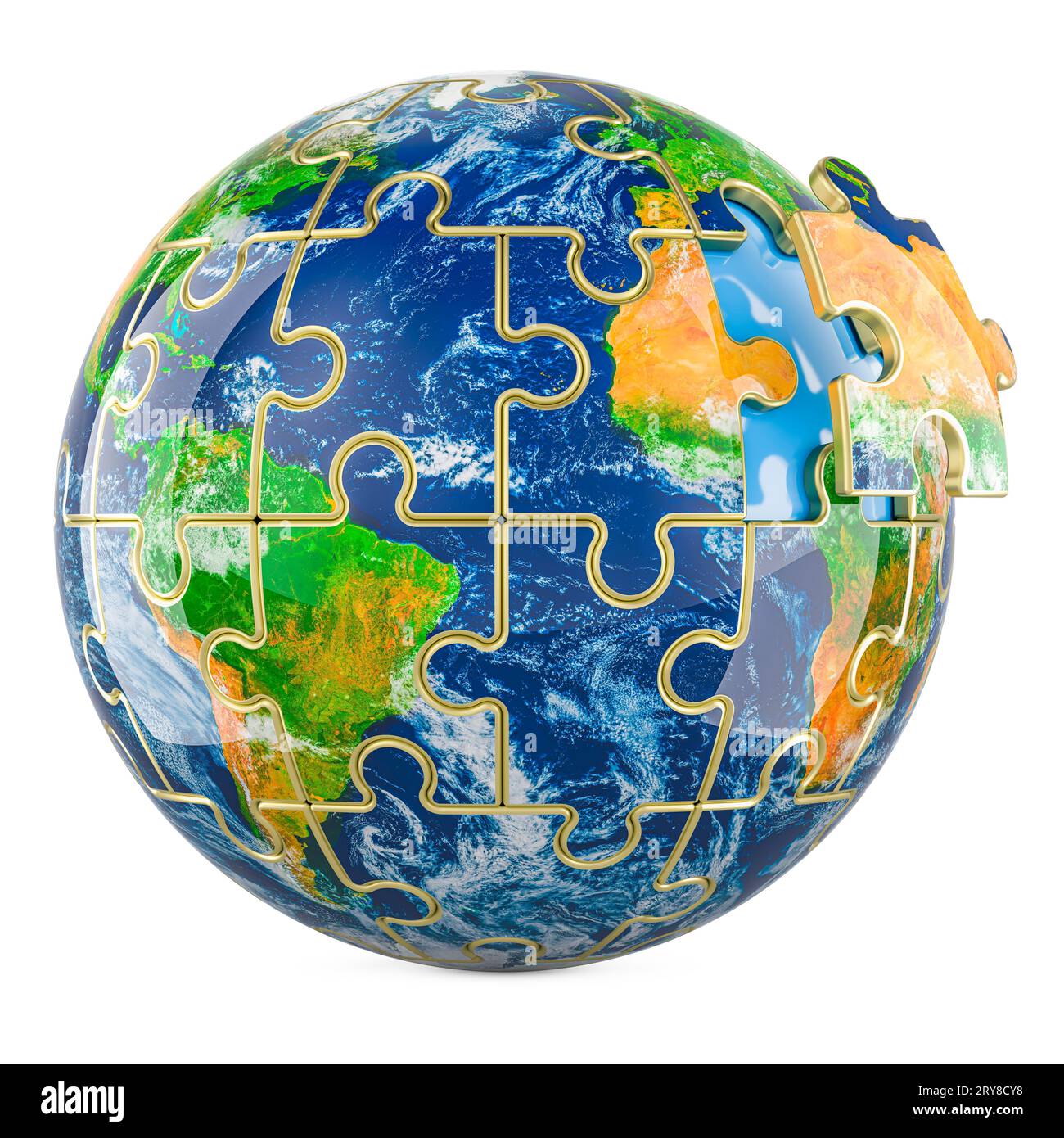 Earth Globe from puzzles without one puzzle, 3D rendering isolated on ...