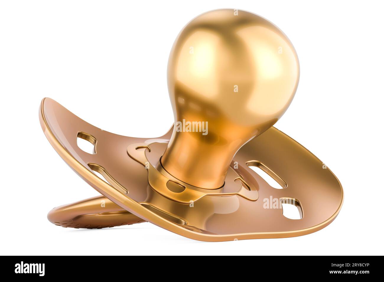 Golden baby pacifier, 3D rendering isolated on white background Stock ...