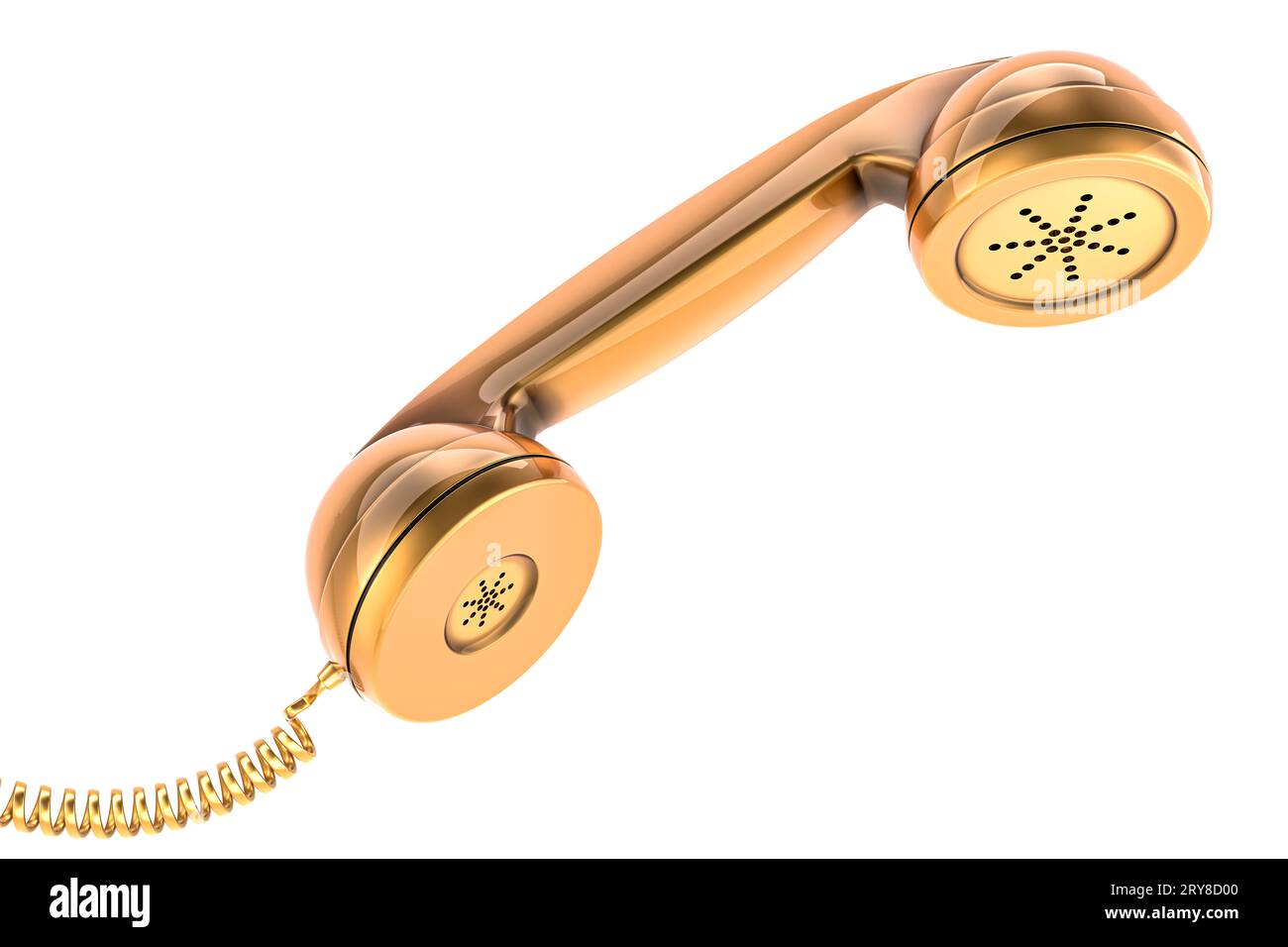 Golden phone handset, 3D rendering isolated on white background Stock ...