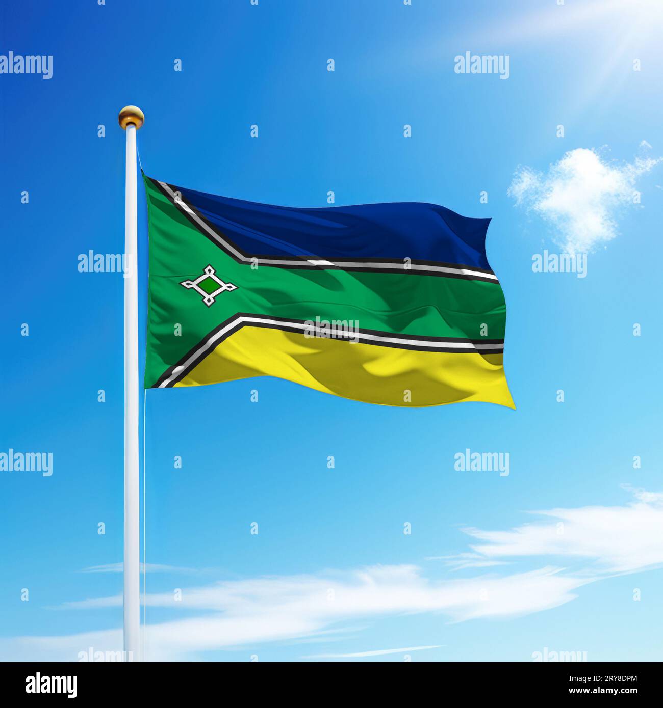 Waving flag of Amapa is a state of Brazil on flagpole with sky ...