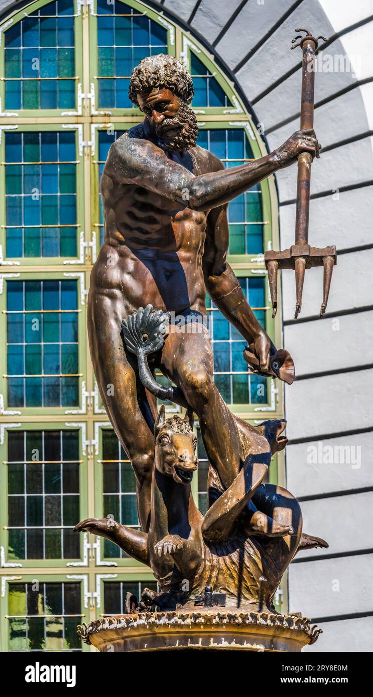 Colorful Neptune Fountain Statue Facade Long Main Square Gdansk Poland ...