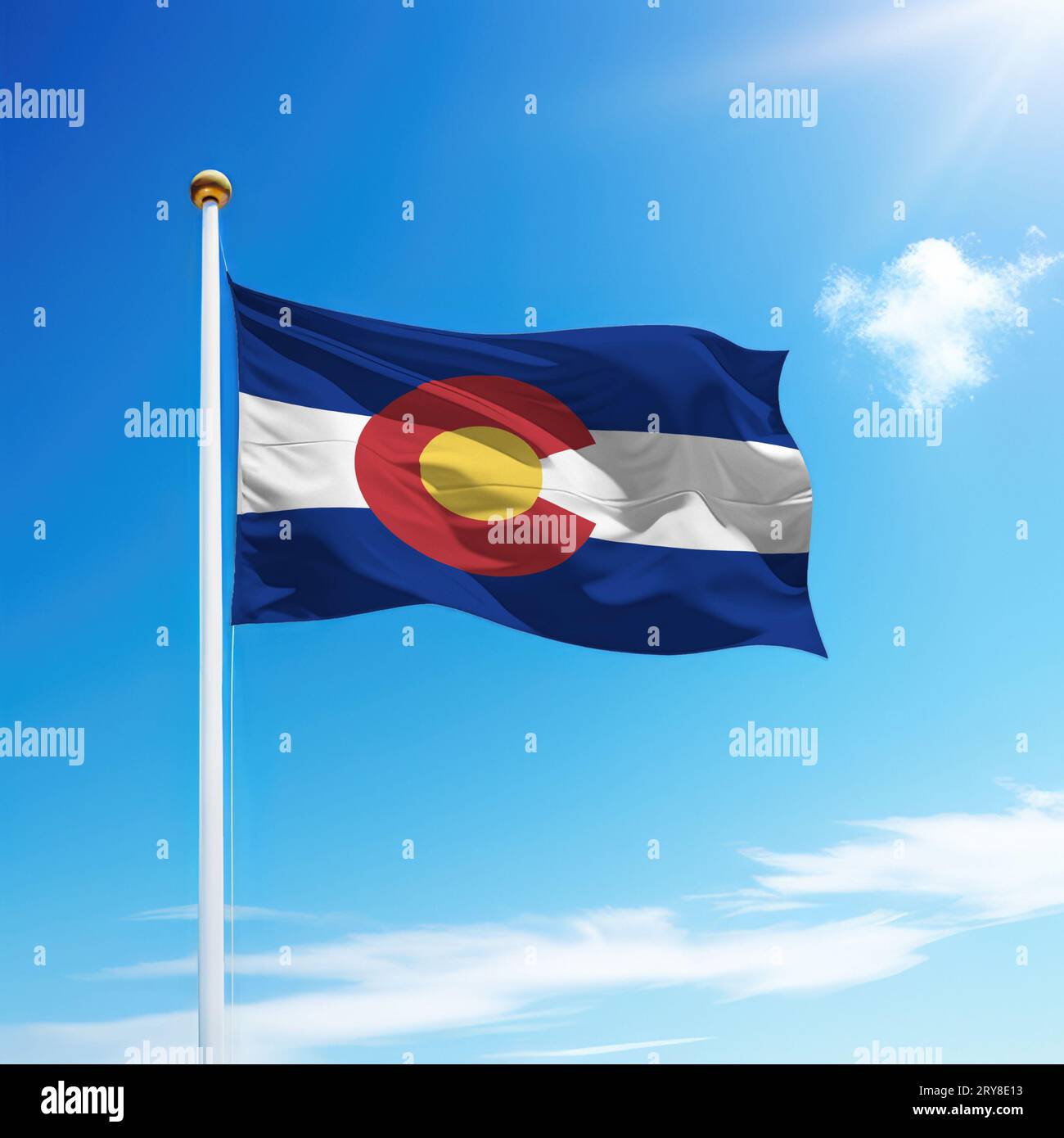 Waving flag of Colorado is a state of United States on flagpole with ...