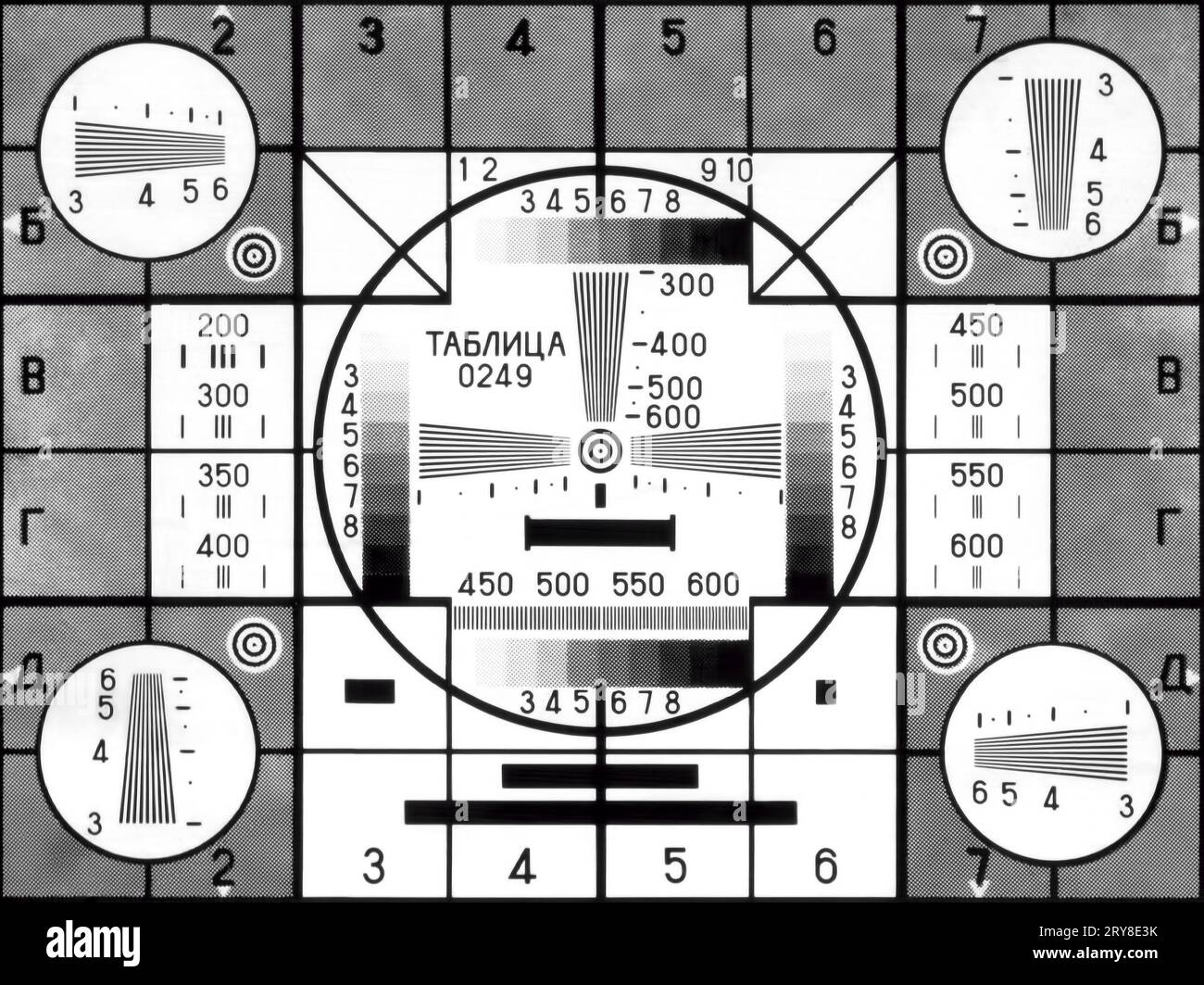 Soviet Union television monochrome test card TIT-0249. The picture was ...