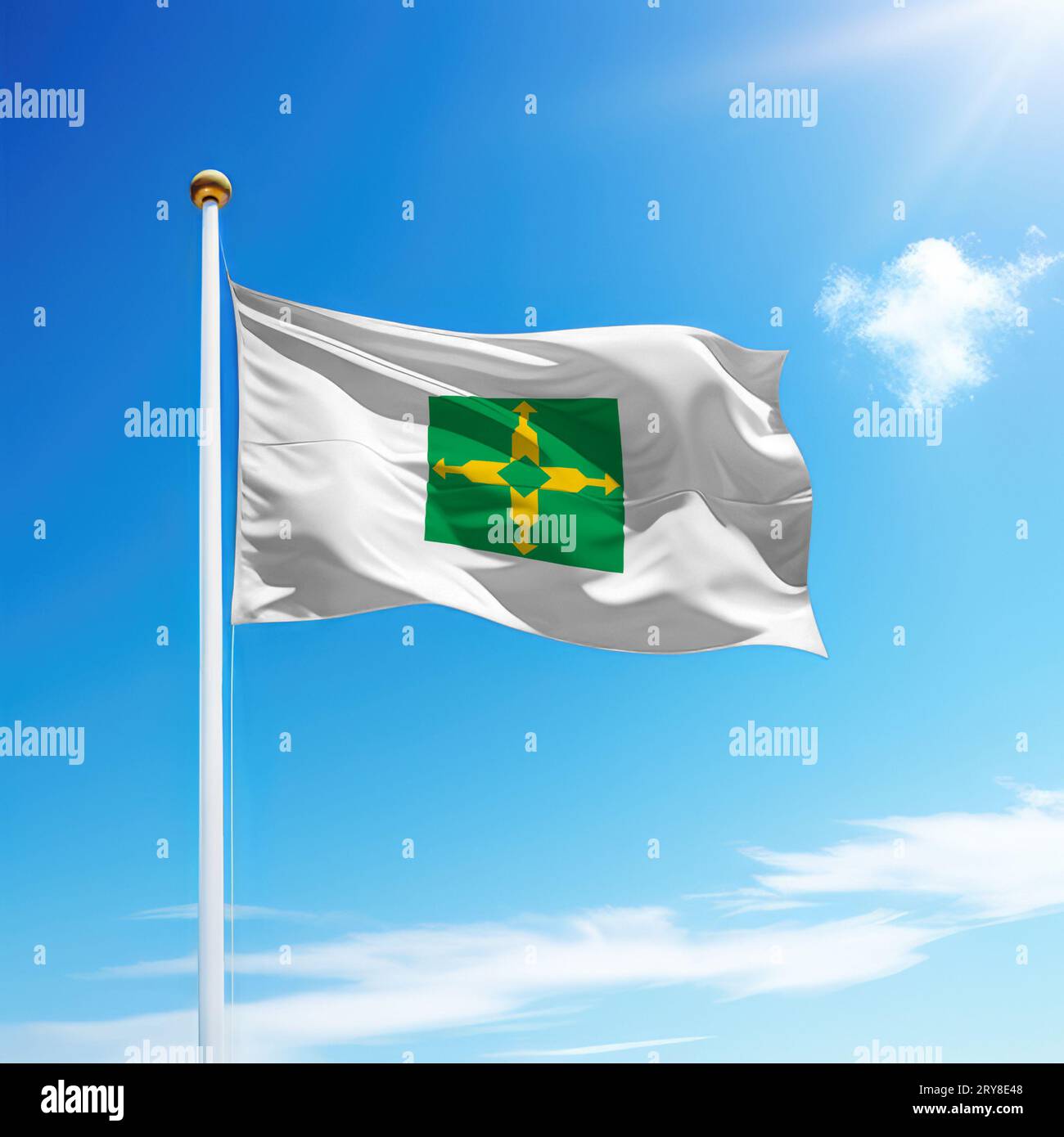 Waving flag of Distrito Federal is a state of Brazil on flagpole with ...