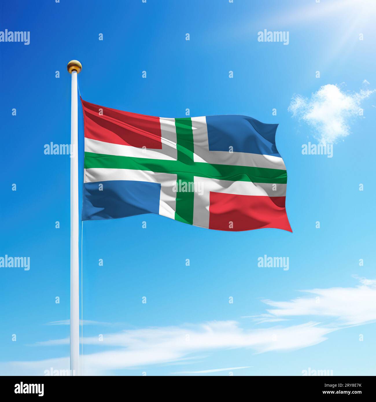 Waving flag of Groningen is a state of Netherlands on flagpole with sky ...