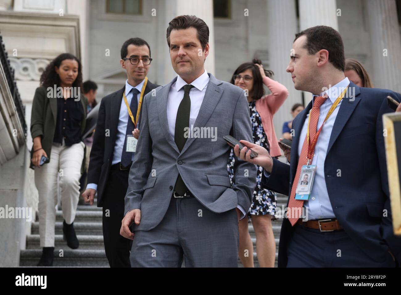 Rep. Matt Gaetz (R-Fla.) speaks with reporters outside the U.S. Capitol ...