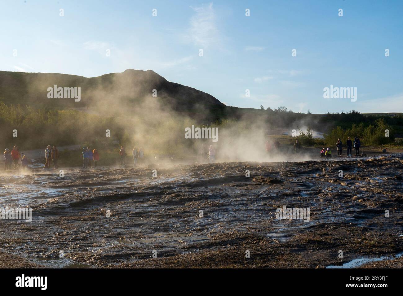 Vapor mist in air after the eruption of Strokkur, a fountain-type ...