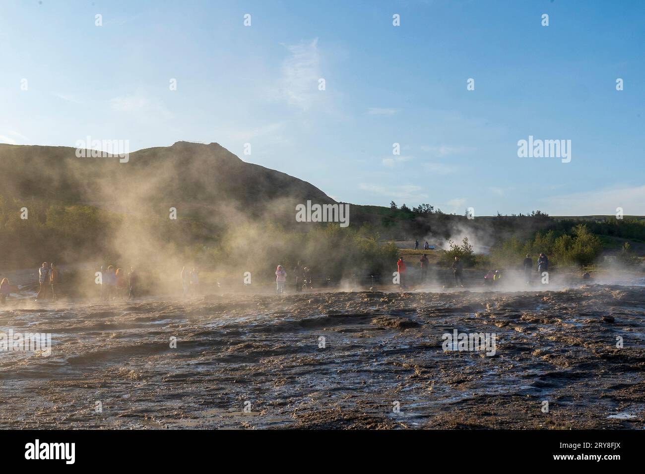 Vapor mist in air after the eruption of Strokkur, a fountain-type ...
