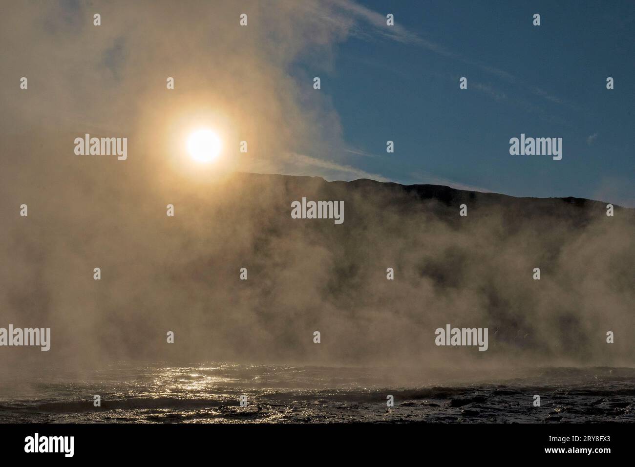 Vapor mist in air after the eruption of Strokkur, a fountain-type ...