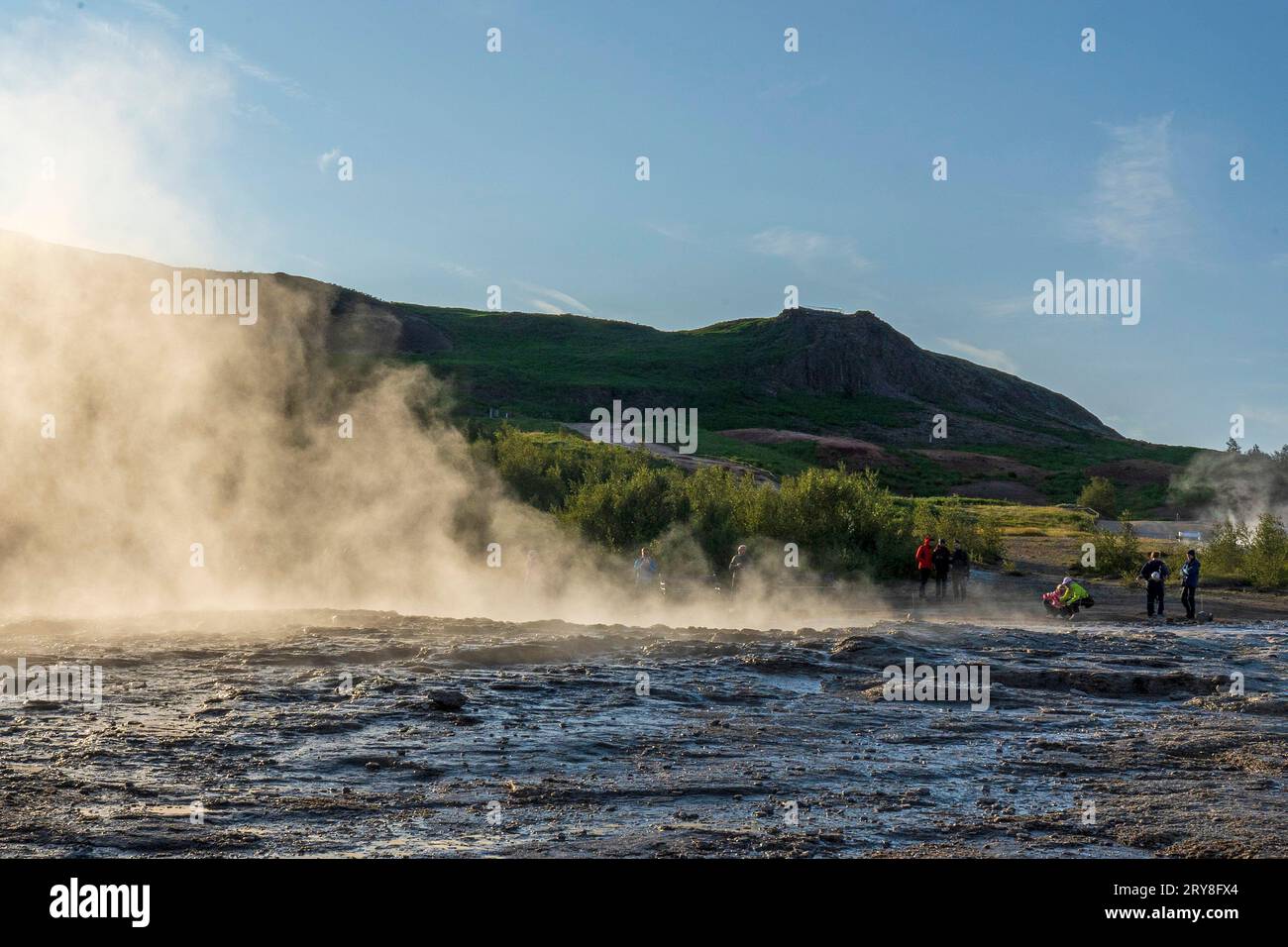 Vapor mist in air after the eruption of Strokkur, a fountain-type ...