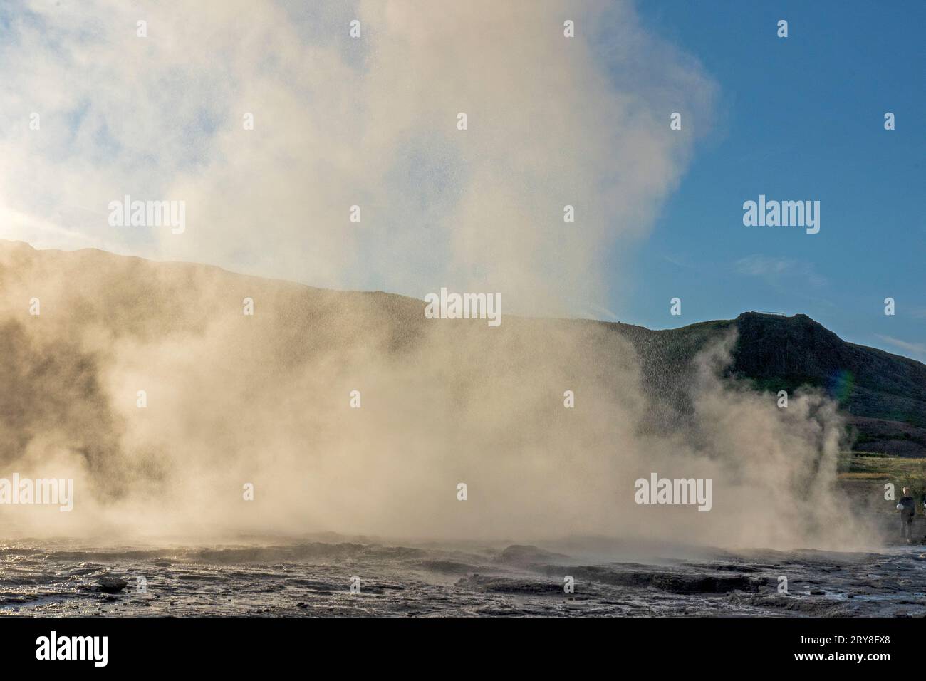 Vapor mist in air after the eruption of Strokkur, a fountain-type ...