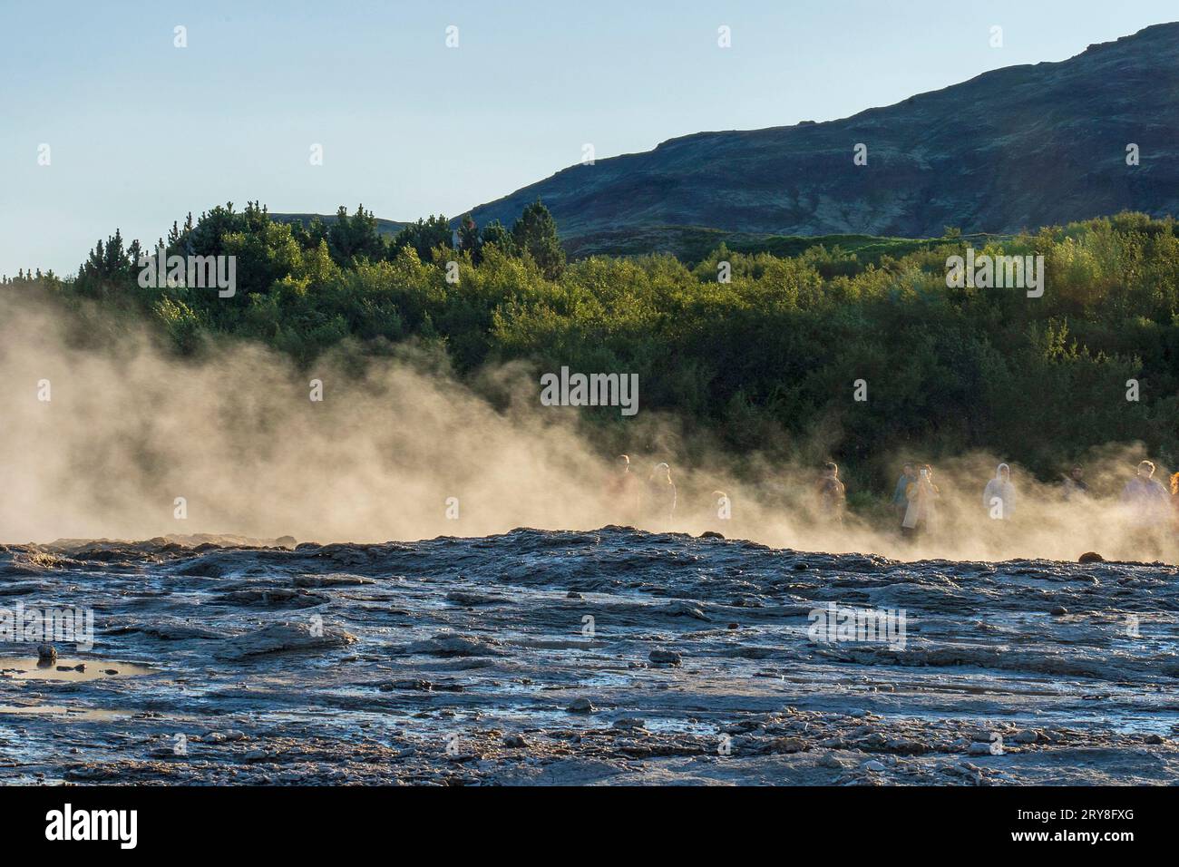 Vapor mist in air after the eruption of Strokkur, a fountain-type ...