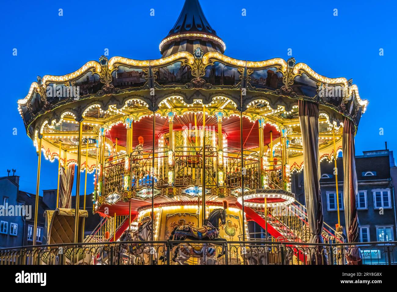 Colorful Illuminated Carousel Night Inner Harbor Port Historic Old Town ...