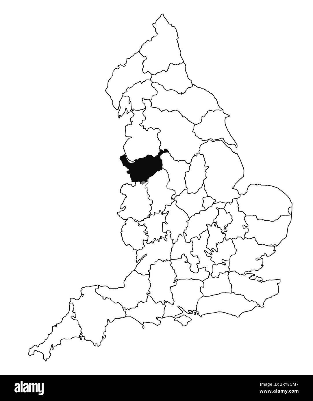 Map of Cheshire County in England on white background. single County ...