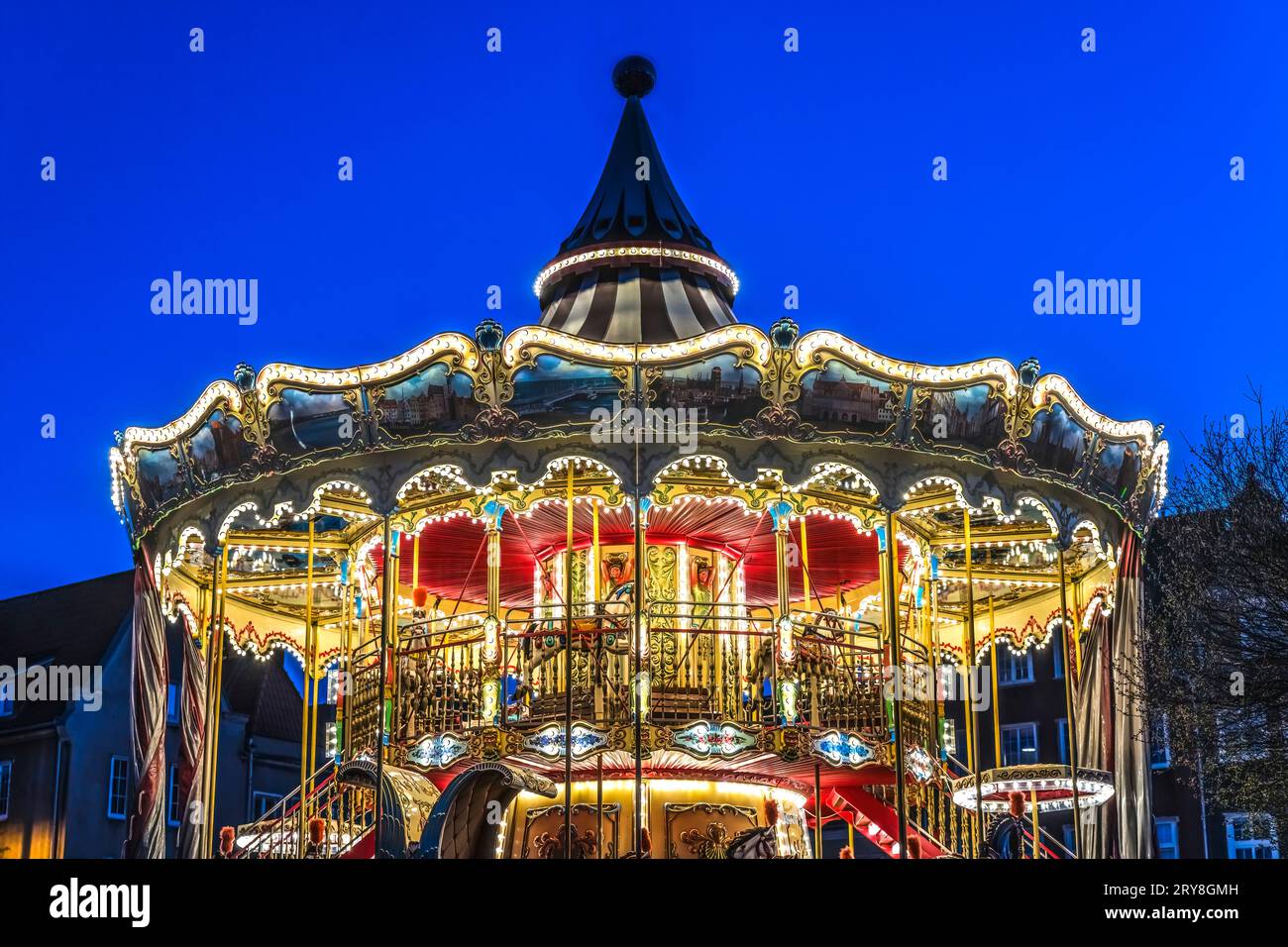 Colorful Illuminated Carousel Night Inner Harbor Port Historic Old Town ...
