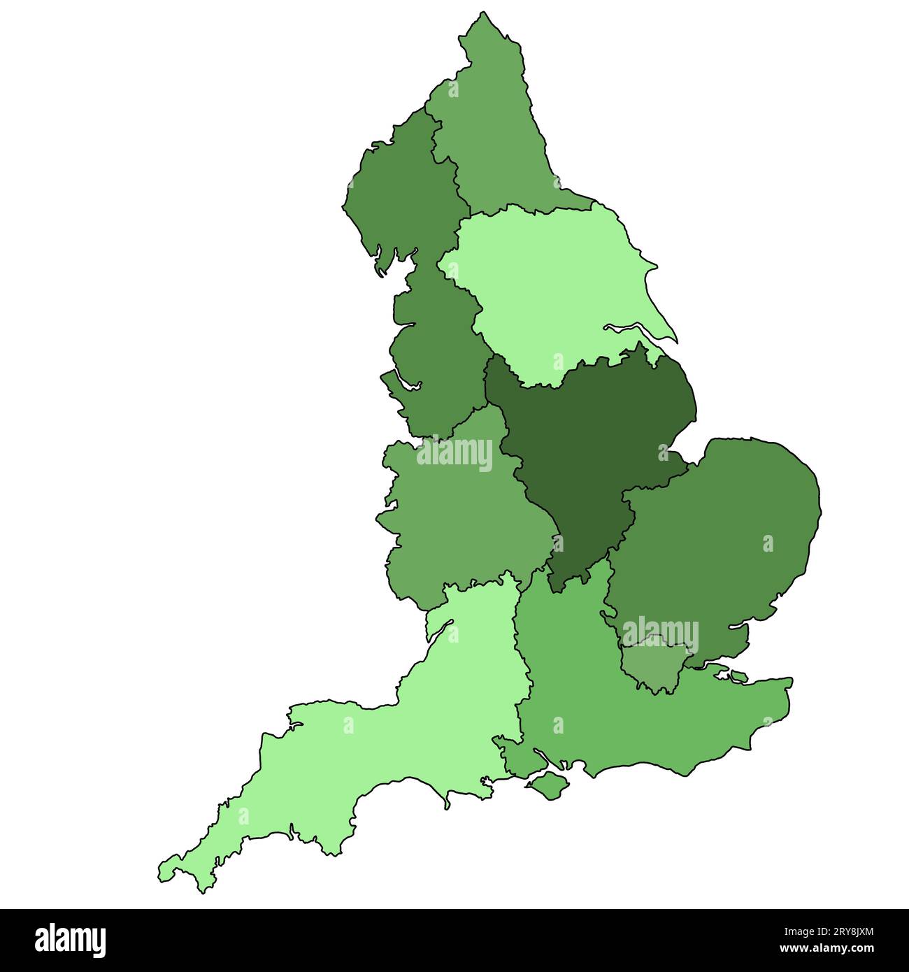 green map of England with region. England with borders of the stats and ...