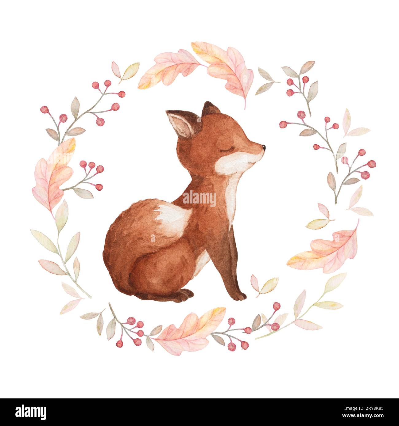 Baby Fox Illustration, Fall Wreath Clip Art, Little Fox Watercolor, Pre ...