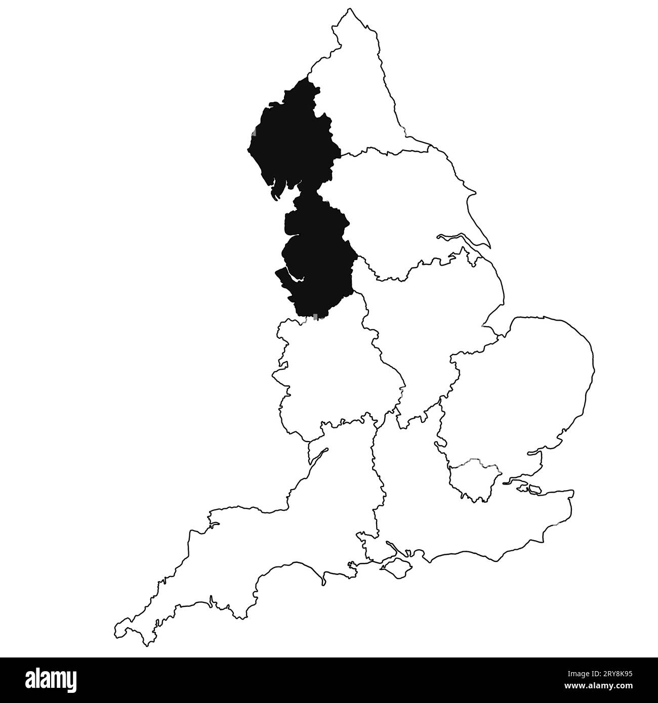 Map of North West Province in England on white background. single ...
