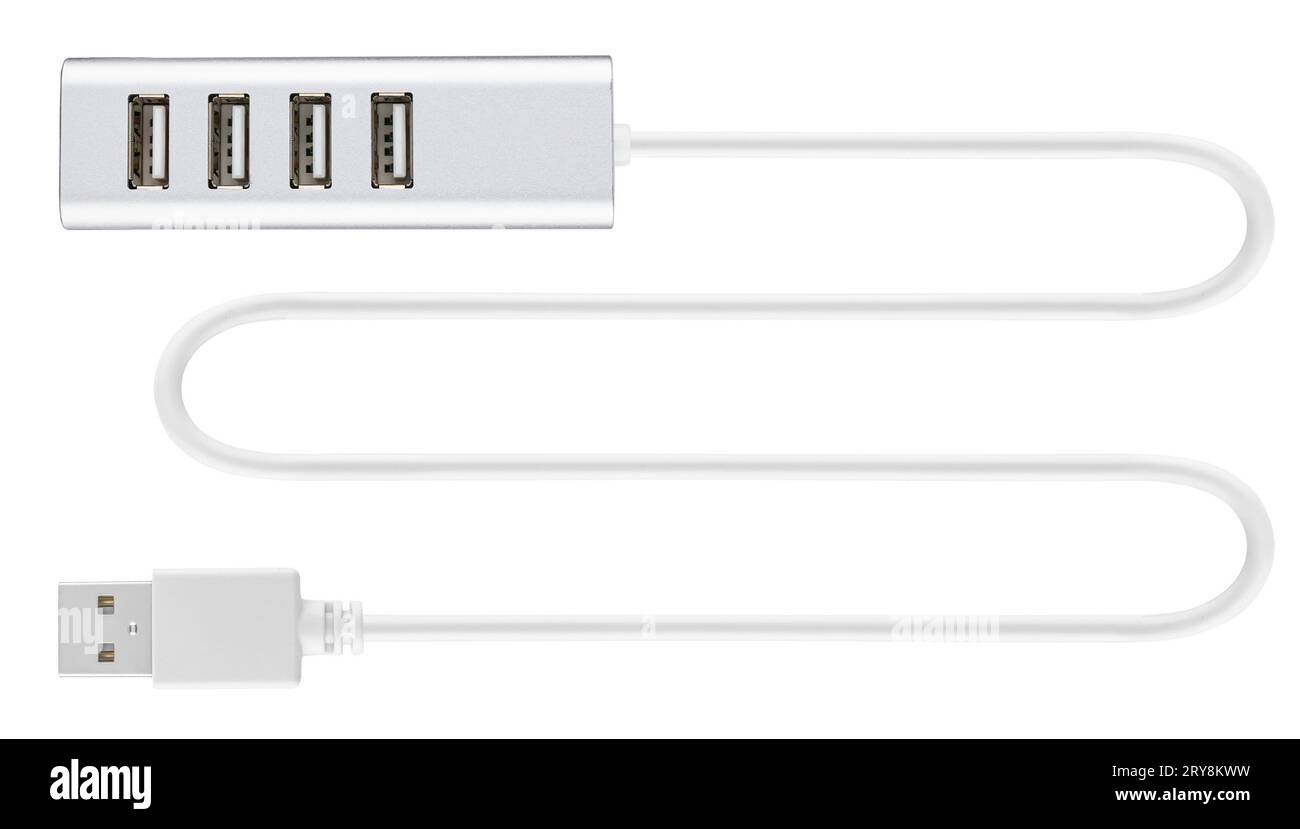 USB hub for four USB ports on white background in insulation Stock ...