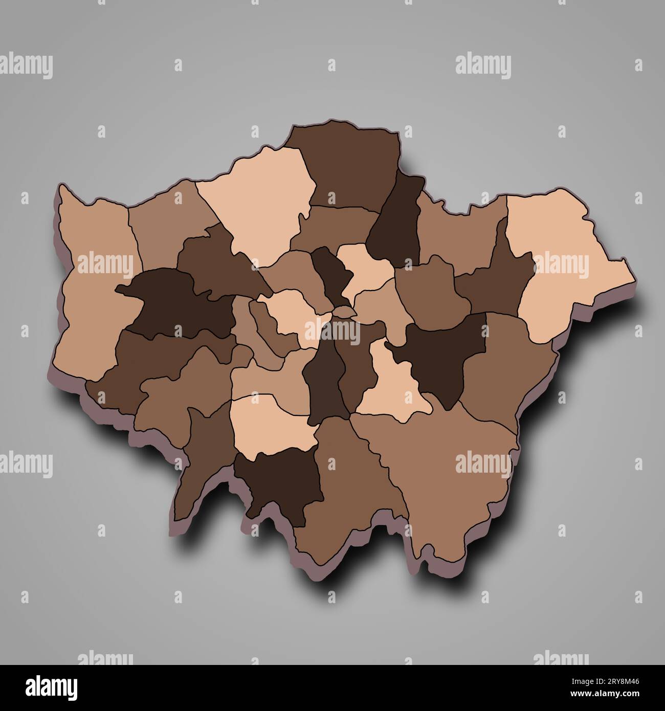 brown 3d Greater London map - boroughs or counties map of capital ...