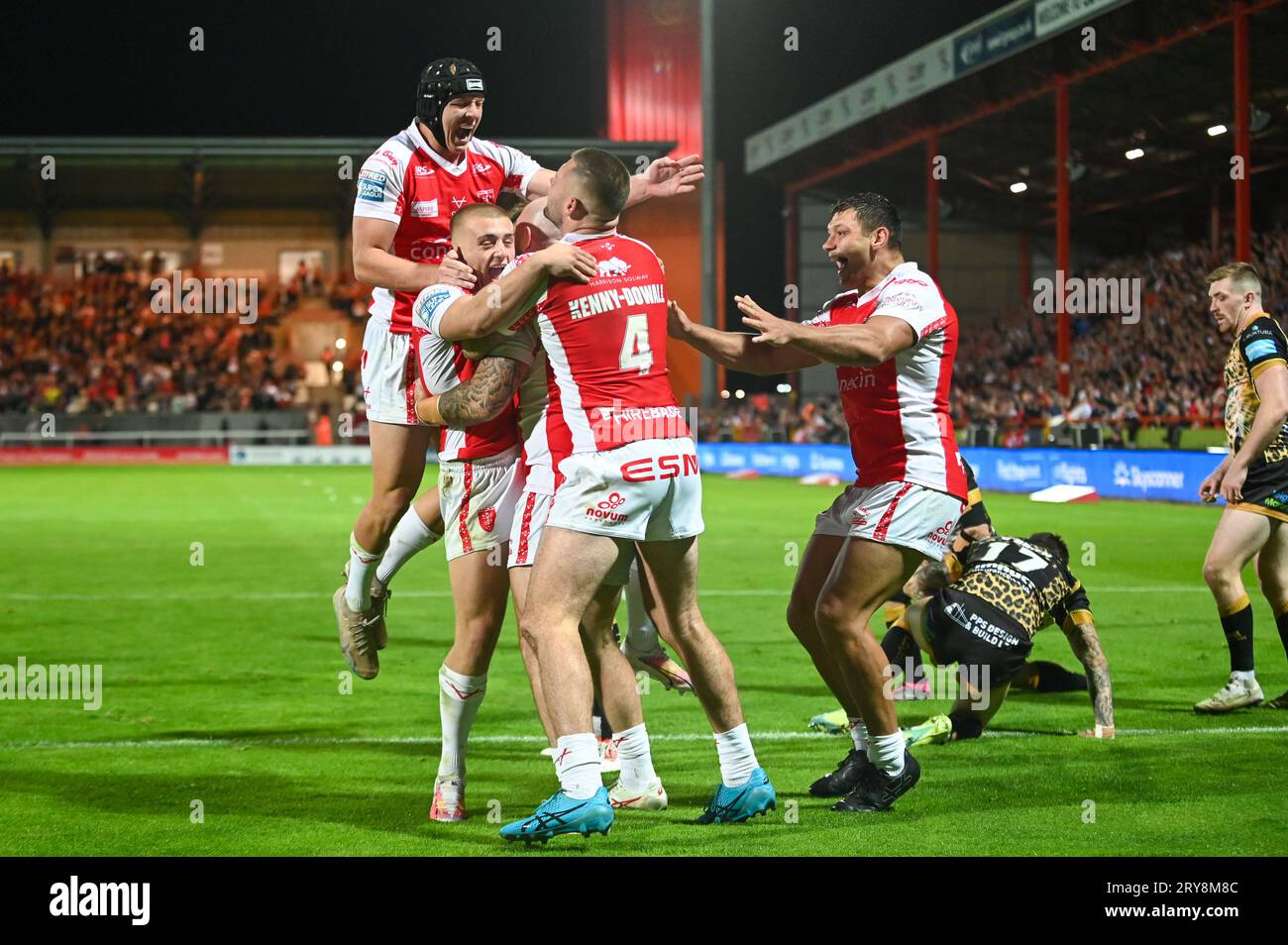 Sam Luckley #26 of Hull KR celebrates his try during the Betfred Super ...