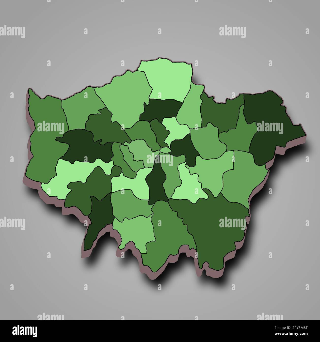 green 3d Greater London map - boroughs or counties map of capital ...