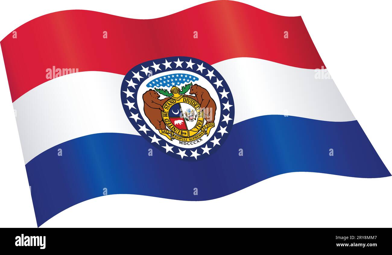 accurate correct missouri mo state flag flying waving flowing vector ...