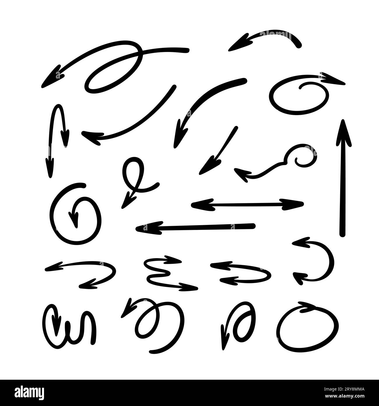 Arrows set simple hand drawn vector illustration, free form curved ...