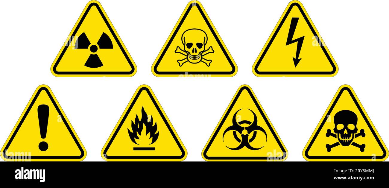 yellow triangle industrial warning sign set symbol biohazard ...