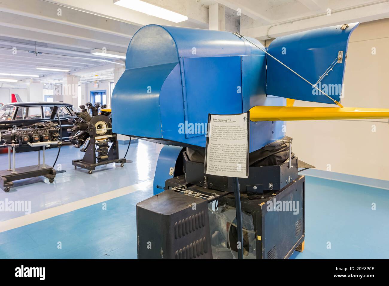 Kansas, SEP 16 2023 - Interior view of a flight simulation device in ...