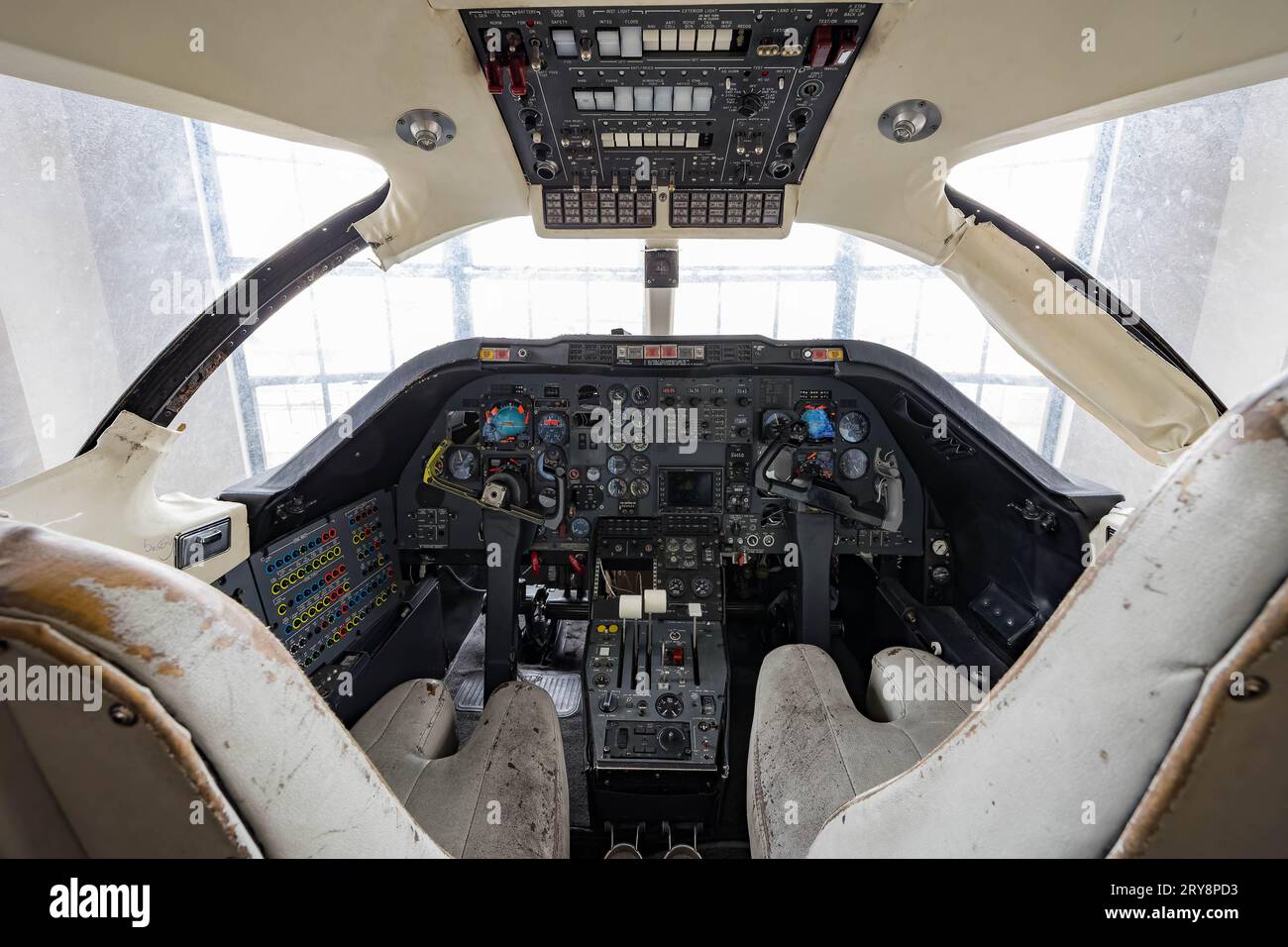Kansas, SEP 16 2023 - Interior view of a flight simulation device in ...