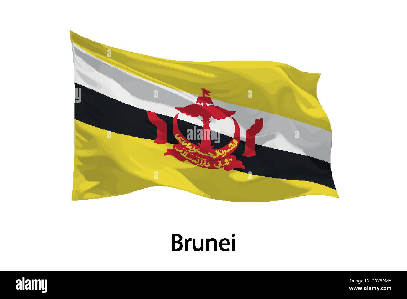 3d realistic Waving flag of Brunei Isolated. Template for poster design ...