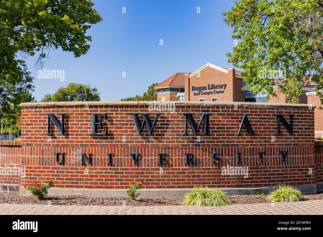 Kansas, SEP 17 2023 - Sunny exterior view of the sign of Newman ...