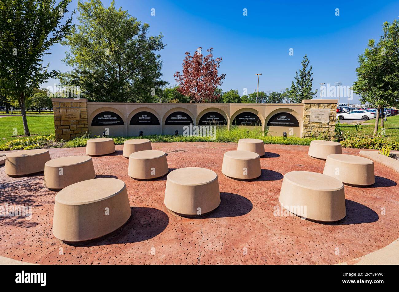 Kansas, SEP 17 2023 - Sunny view of a plaza of Heimerman Science Center ...