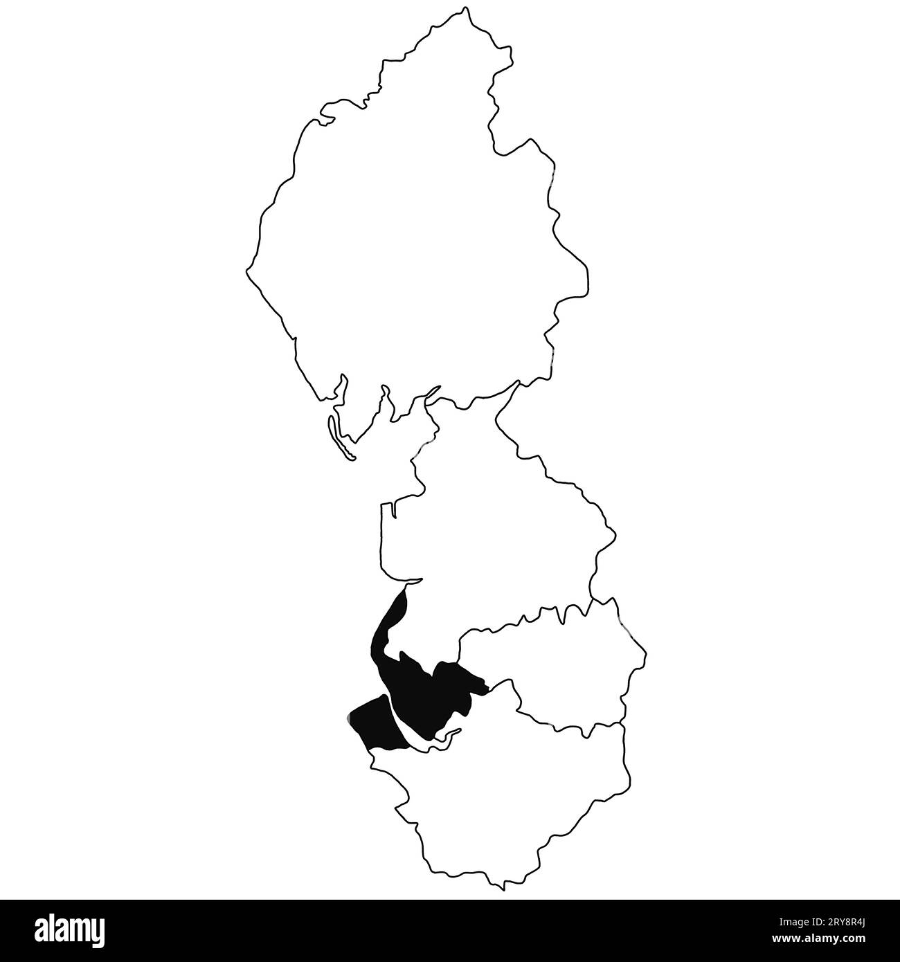 Map of Merseyside in north west England province on white background ...