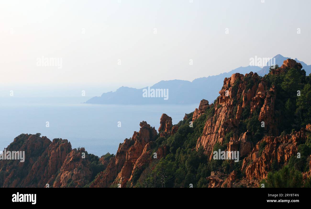 panorama at sunset of the mountains of Corsica In France called ...
