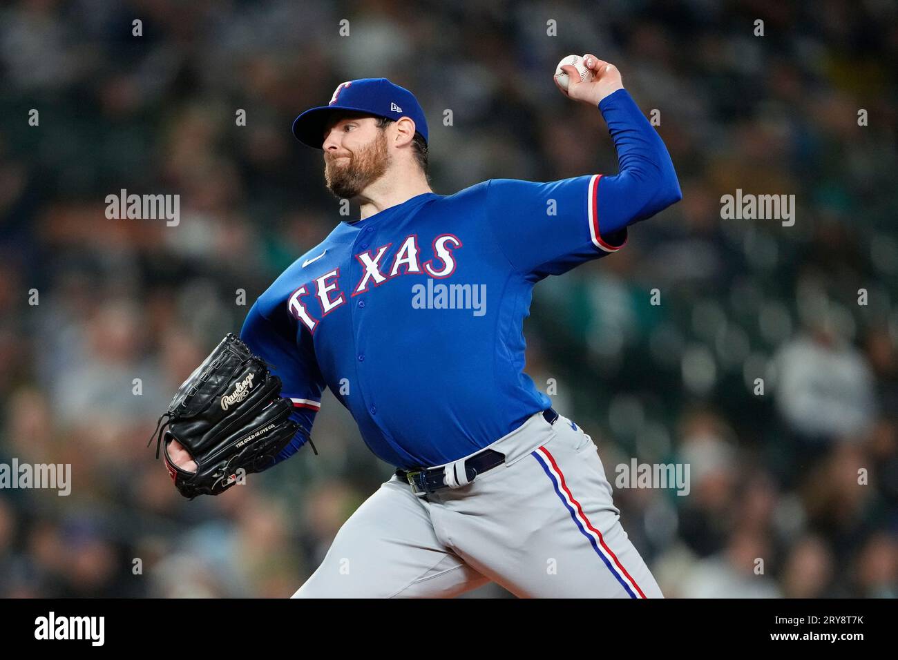 Texas Rangers starting pitcher Jordan Montgomery throws in a baseball ...
