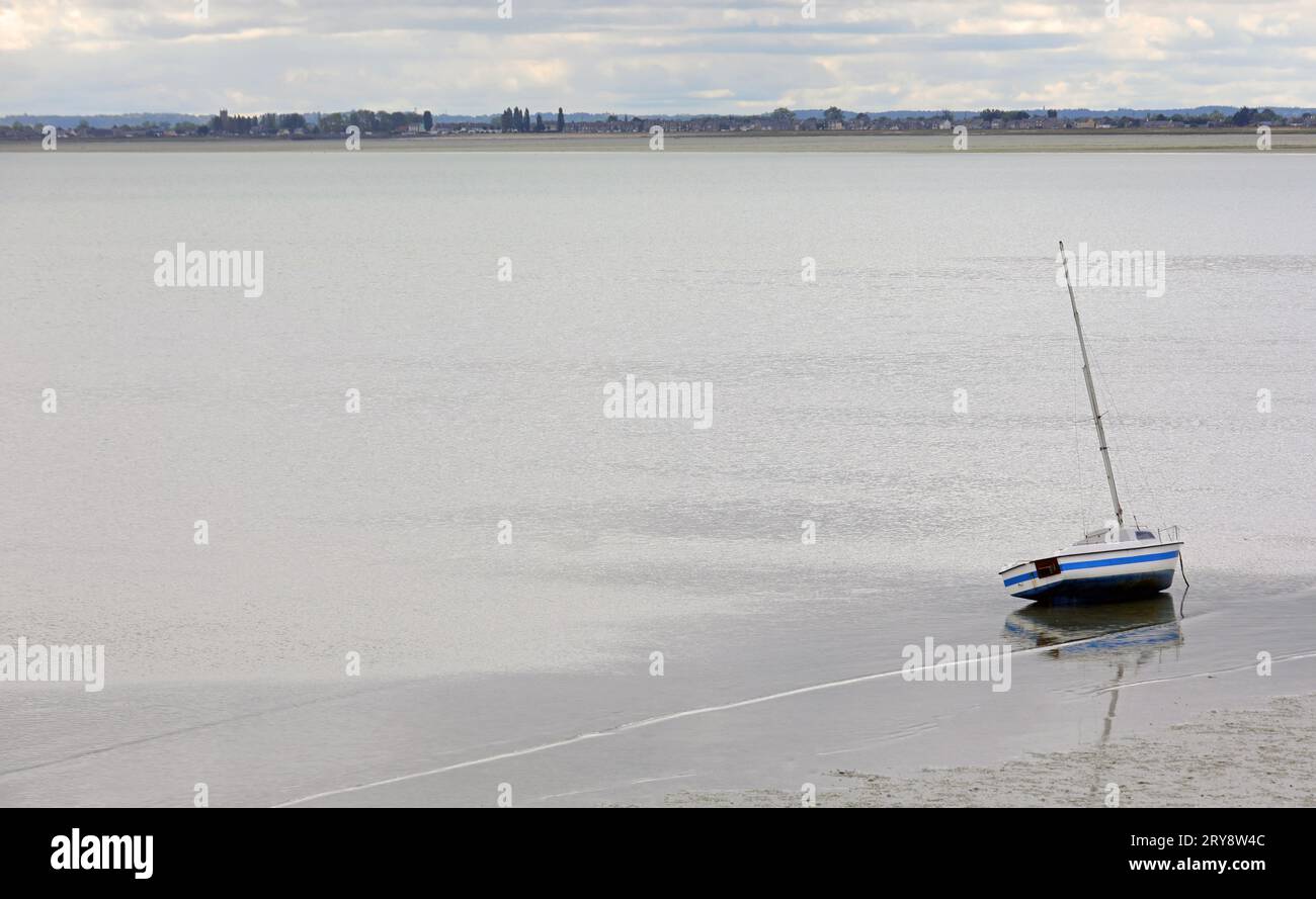 Stranded Boat in the sea of Cancale in Normandy in Northern France ...