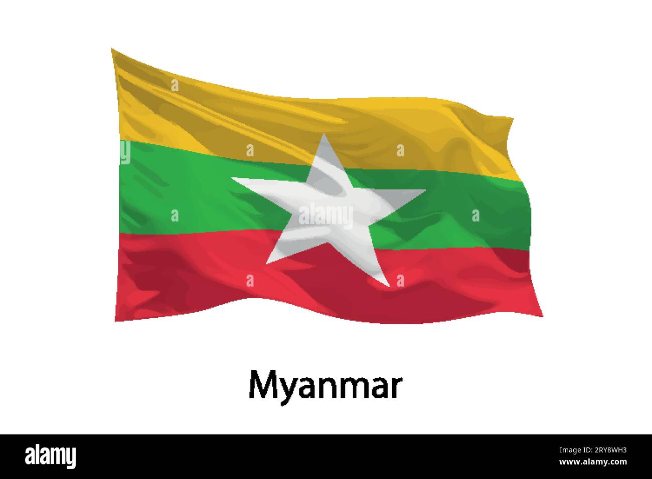 3d realistic Waving flag of Myanmar Isolated. Template for poster ...