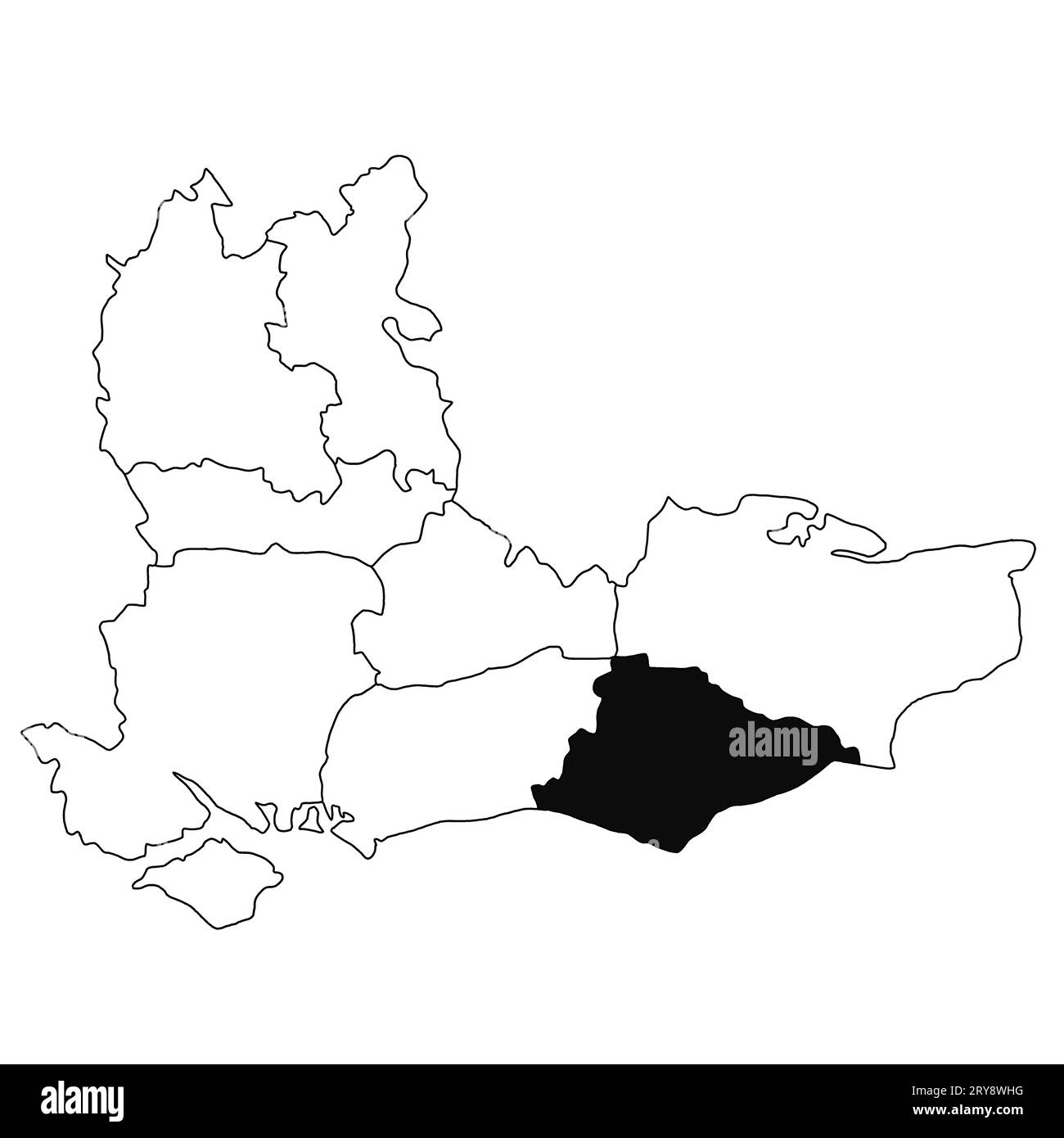 Map Of East Sussex In South East England Province On White Background Single County Map