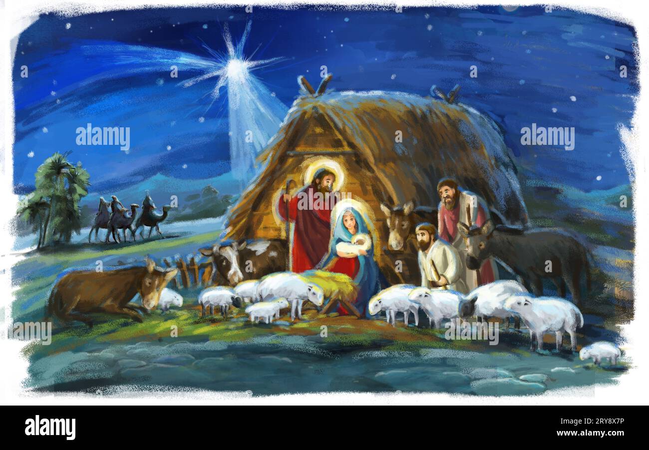 traditional christmas scene with holy family for different usage Stock ...