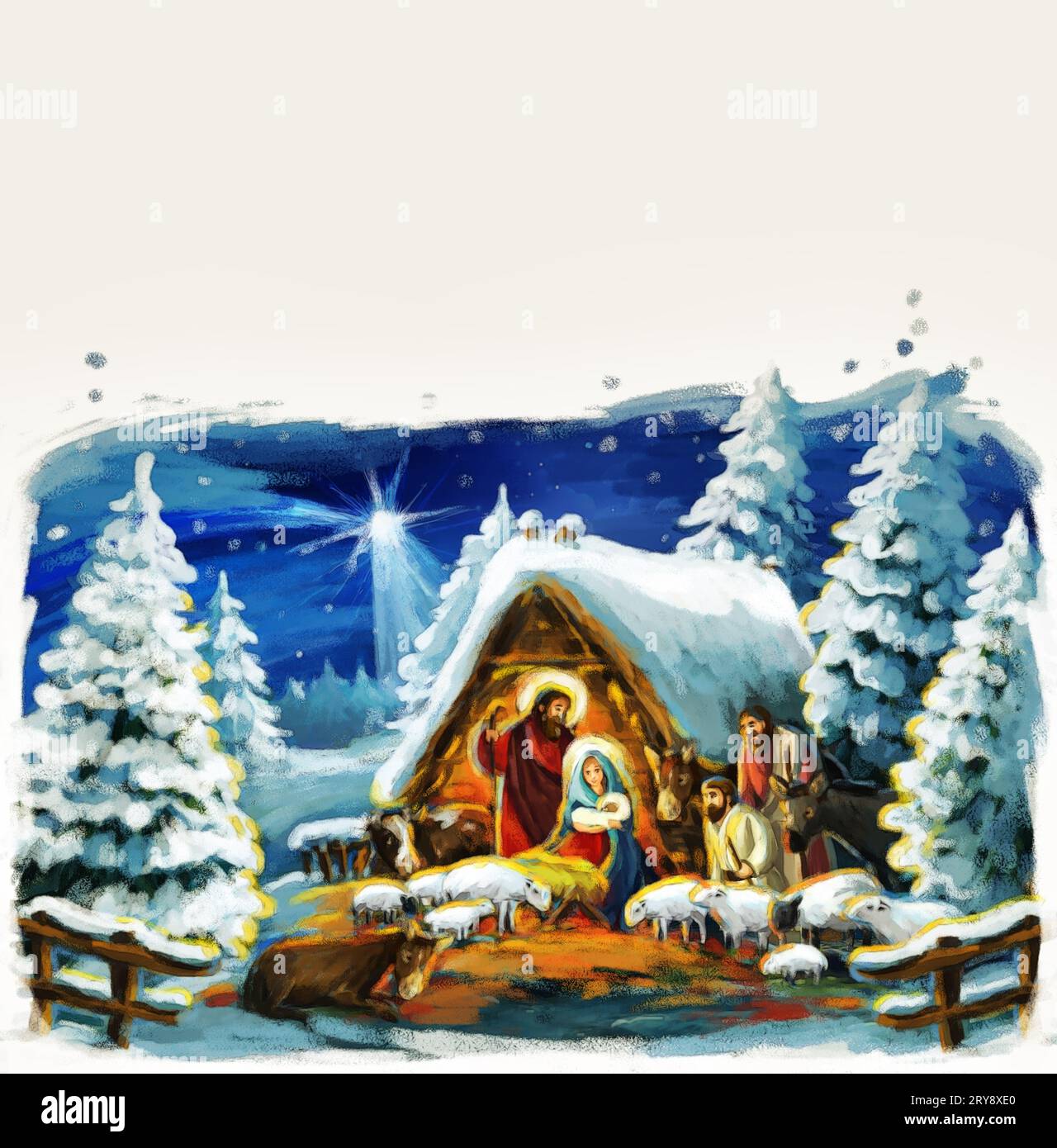 traditional christmas scene with holy family for different usage Stock ...